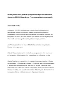 Health professional graduate perspectives of practice education during ...